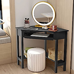 COSTWAY Corner Desk with Hutch, Compact Corner Computer Desk, Study and Writing Table with Keyboard Tray & Bottom Shelves, Space-saving Laptop PC Desk for Small Space, Home, Bedroom, Apartment (Black)