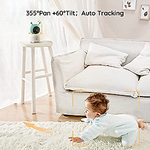 BOIFUN 5" Video Baby Monitor, 2K Baby Monitor With Night Light & Lullabies, Motion & Sound Detection, Auto Tracking & PTZ, Night Vision & Feeding Reminder, FHSS & App Control, With Wall Mount Base