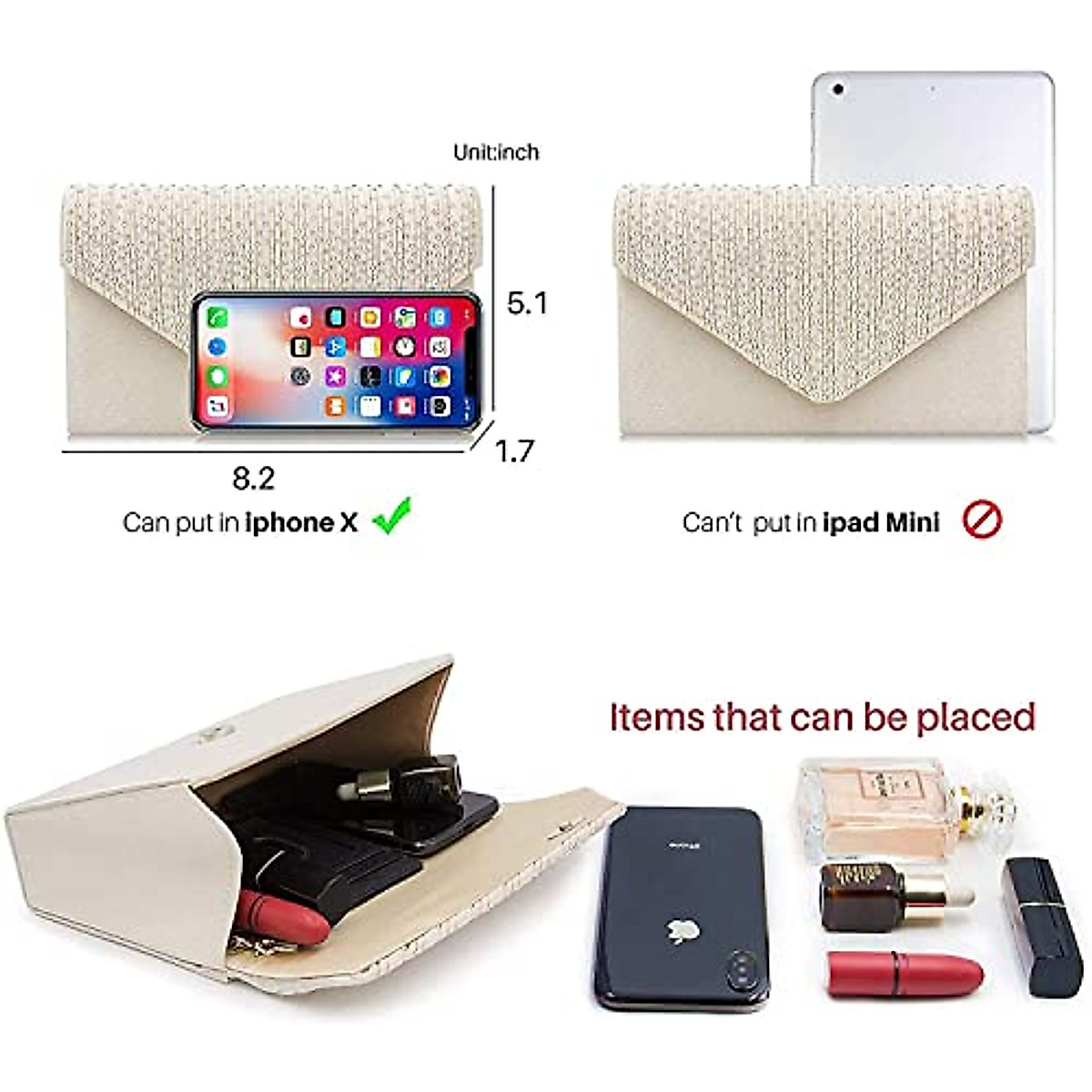 LIFEWISH Envelope Evening Bag Glitter Rhinestone Clutch Purse Wedding Party Shoulder Bag for Women