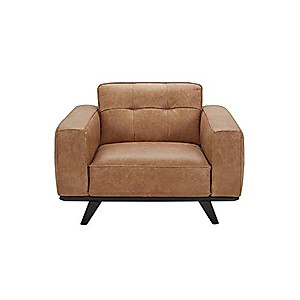 Amazon Brand – Rivet Bigelow Modern Oversized Leather Accent Chair with Wood Base, 44.1"W, Cognac / Espresso
