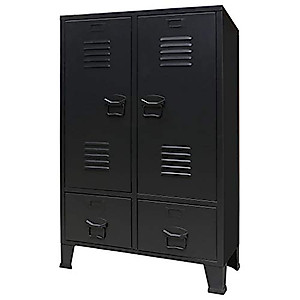 Festnight 42 Inch Tall Wardrobe with Hanging Bars Adjustable Shelves and Storage Drawers Industrial Style Home Office Cabinet Metal Multifuctional File Cabinet Organizer Furniture Black
