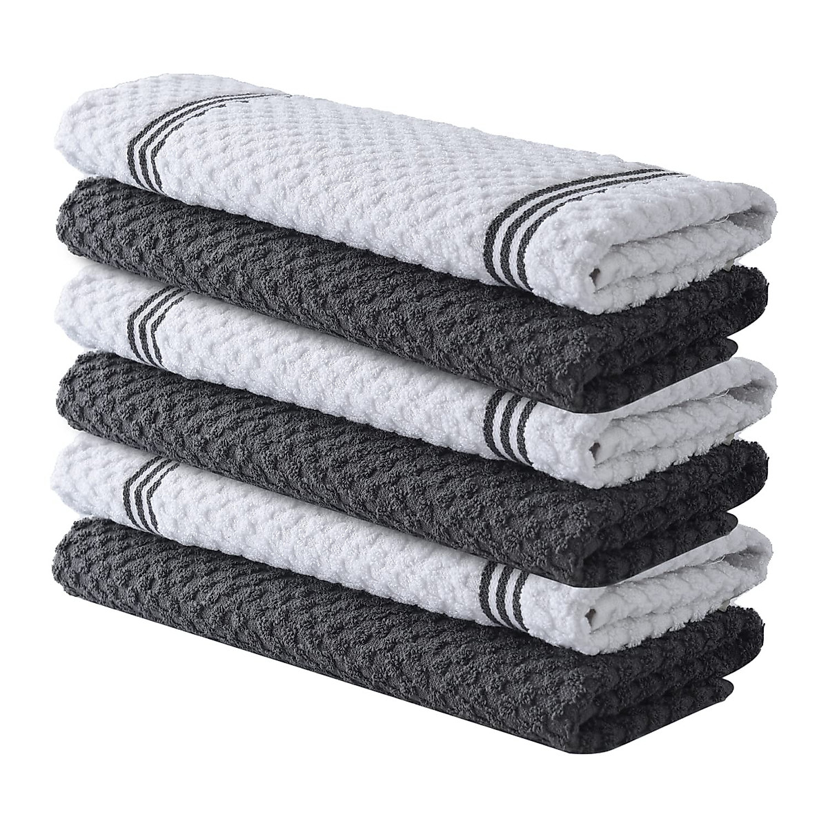 Infinitee Xclusives Kitchen Towels – Pack of 6, 100% Cotton 15x25 Inches Absorbent Dish Towels - 425 GSM Tea Towel, Terry Kitchen Dishcloth Towels + White Washcloths Set – Pack of 12