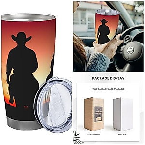 Texas Cowboy Tumbler with Lid and Straw 20oz Stainless Steel Car Cup for Hot and Cold Drinks, Double Wall Insulated Travel Coffee Mug Reusable Drink Thermos Cup Birthday Gifts