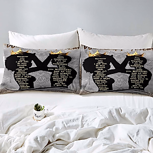 LUVIVIHOME 3PCS African American Bedding Set, Black Girl Duvet Cover Queen, Afro King Melanin Queen Comforter Quilt Cover, Bedroom Decor for Couples Gifts, Romantic Gifts, We're A Team, 2 Pillow Cases