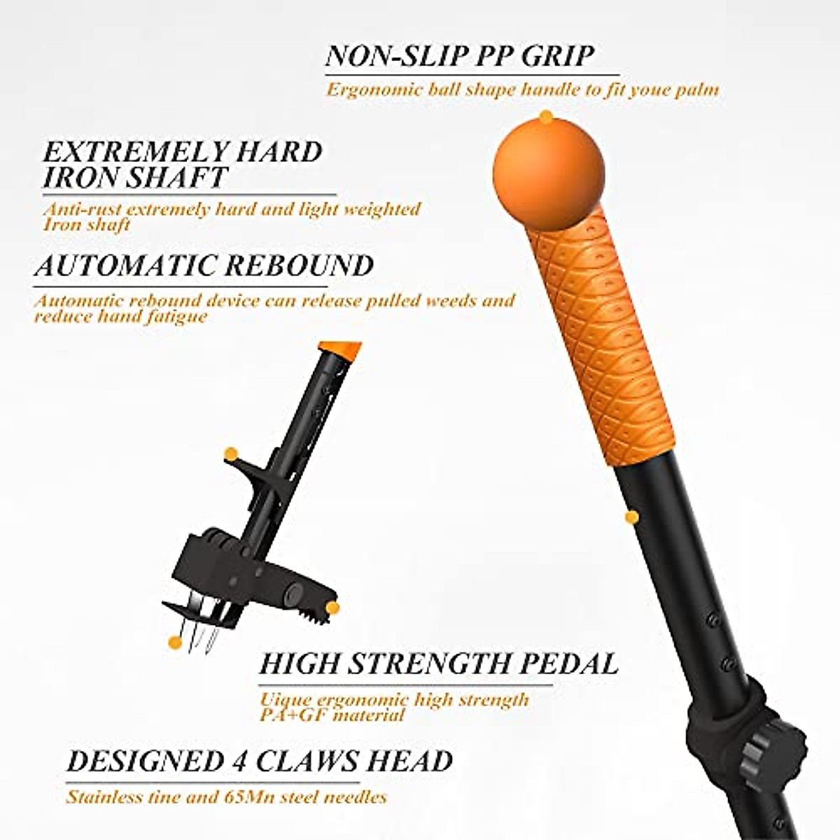 EEIEER Weed Puller Adjustable, 40’’ Stand-up Manual Weeders with 4 Claws, Efficient Weeding Tool for Lawn Yard Garden Patio