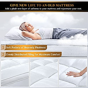 Extra Thick Pillow Top 3 Inch Mattress Topper Queen Size for Firm Mattress, Cooling Fluffy Cotton Hotel Mattress Bed Topper for Cloud Like Sleep & Back Pain, Plush Soft Pad, Fit to 6”-22” Mattress