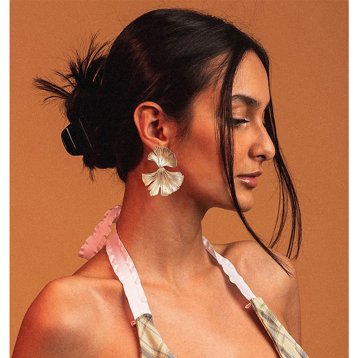 LOKLIFFAI Ginkgo Leaf Flower Earrings, Gold Geometric Statement Earring, Fashion Design Big Irregular Shape Boho Bohemian Drop Dangle Earrings