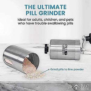 B&C Home Goods Pill Crusher - Stainless Steel Pill Grinder - Large Capacity Pill Crusher - Grind Pills into Fine Powder - Mills for Feeding Tube, Pets & Kids