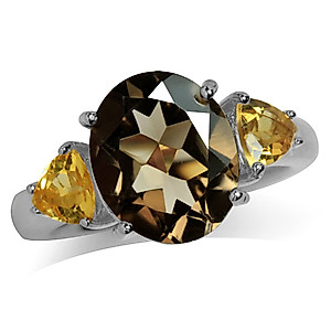 Silvershake 4.04ct. Natural Smoky Quartz and Citrine 925 Sterling Silver Cocktail Ring Size 8