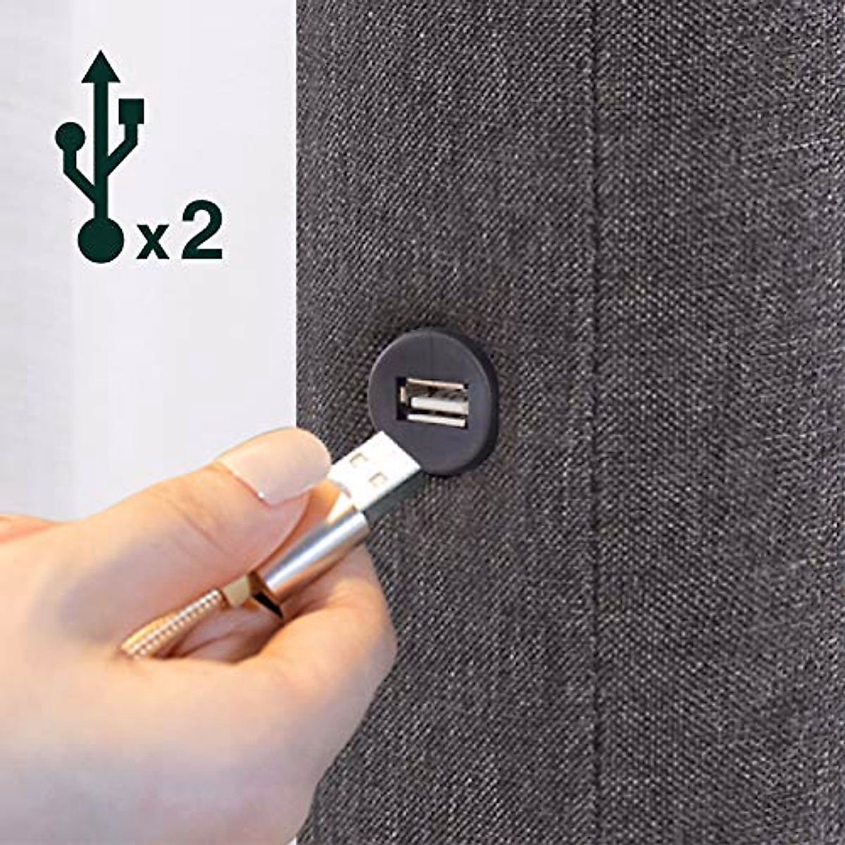 ZINUS Maddon Upholstered Platform Bed Frame with USB Ports, Mattress Foundation, Wood Slat Support, No Box Spring Needed, Easy Assembly, Grey, Full