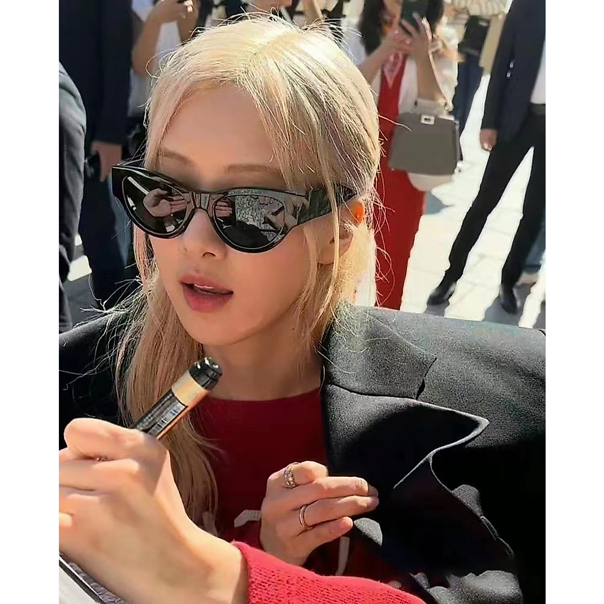 ALHML Retro Oval Luxury Sunglasses for Women Men Vintage Small Frame Sun Glasses (C+Black)