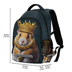 NFMILI Hamster King Kids Backpack Lightweight Middle School Elementary Bookbags for Boys Girls School Bag with Chest Strap 11.6 X 6.9 X 16.7 IN