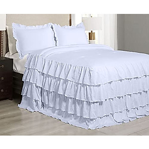 Chezmoi Collection Celia 3-Piece Waterfall Ruffle Skirt Bedspread Set - French Country Chic Farmhouse - California King, White