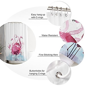 Boanket Polyester Fabric Pink Flamingo Shower Curtain, Watercolor Pink Blue Animals, Waterproof Bathtub Curtain Bathroom Decor Set with Hooks 36 x 72 Inches,
