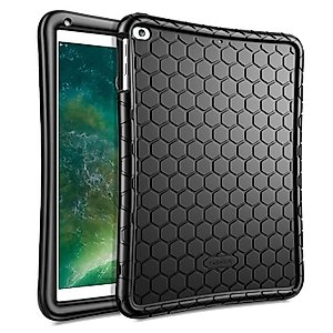 Fintie Case for iPad 6th / 5th Generation (2018/2017), iPad Air 2 / Air 1 (9.7 Inch) - [Honey Comb Series] Lightweight Anti-Slip Kids Friendly Shockproof Silicone Cover, Black