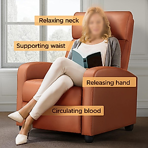 Yaheetech Recliner Chair PU Leather Recliner Sofa Home Theater Seating with Lumbar Support Overstuffed High-Density Sponge Push Tan Recliners