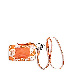 Vera Bradley Women's Cotton Zip ID Case and Lanyard Combo, Orange/White Rain Garden With University of Tennessee - Recycled Cotton, One Size