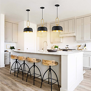 Giiland Industrial Pendant Lighting Fixture, 3-Pack Black Metal Shade Hanging Light for Kitchen Island Dining Room, Adjustable Length Dome Chandeliers