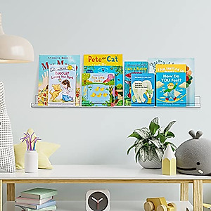 HBlife 36 Inches Floating Shelves Wall Mounted Clear Acrylic Shelves for Figures, Invisible Floating Bookshelf for Kids and Nursery, 2 Pack (5MM Thick)