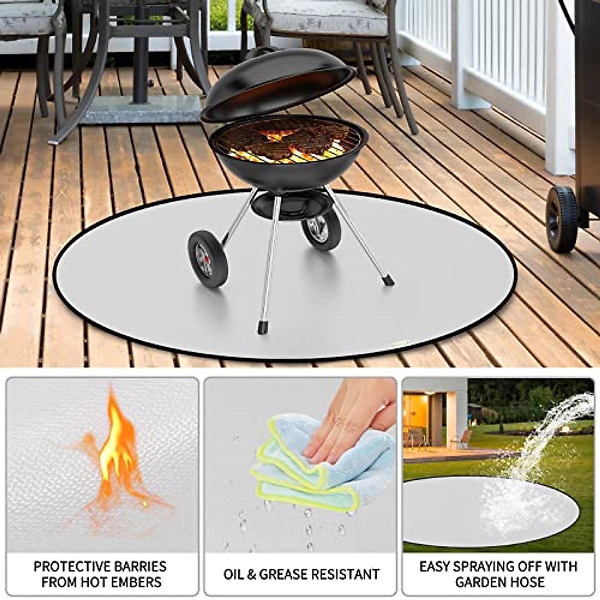 TONAHUTU 36" Fire Pit Mat & Under Grill Mat, Deck Patio Protect Mat Heat Resistant Fire Mat for Fire Pit BBQ Mat for Under BBQ Oil-Proof & Waterproof,2-Layer Thickened, White