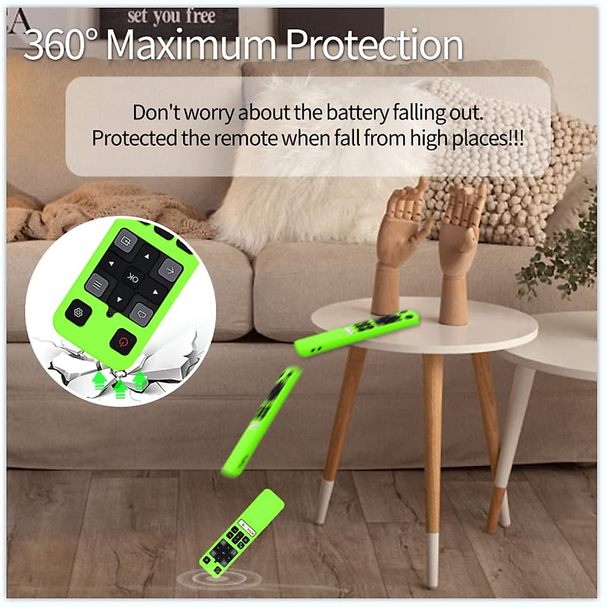 [2 Pack] WQNIDE Case for TCL RC802V FMR1 FNR1 Smart Voice Remote Control, Silicone Protective Cover Shockproof Anti Slip Anti-Lost Glowing(Glowgreen and Glowblue)