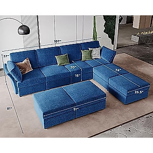 Amerlife Sectional Sofa, Convertible Sofa- Modular Sectional Sofa, 8 Seats U Shaped sectional with Ottomans, Reversible Sofa Couch for Living Room, Blue Linen