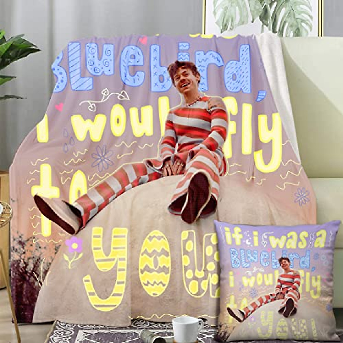 Super Star Throw Blanket Singer Flannel Blanket with Pillow Cover, Soft Cozy Poster Blanket with Pillow Case for All Season, Lightweight Fall Throw Blanket for Sofa Office Traveling Homeblanket