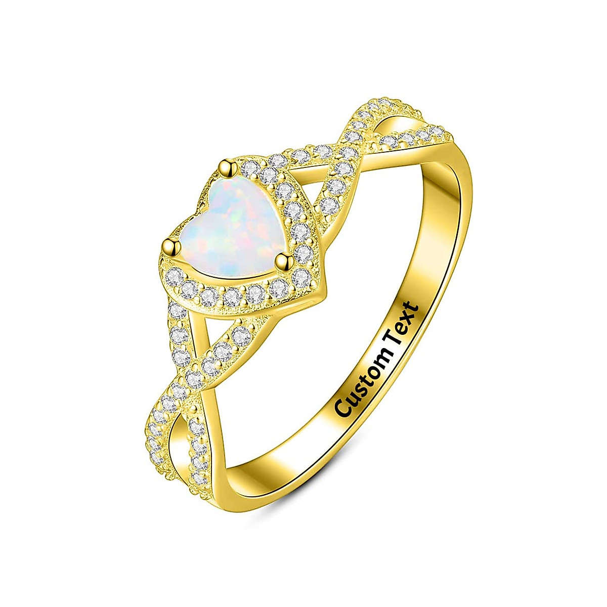 Junikool Opal Ring Dainty Simple Rings for Women Oval Lab Created White Opal & Round Cubic Zirconia Personalized Engraved Custom Name Sterling Silver