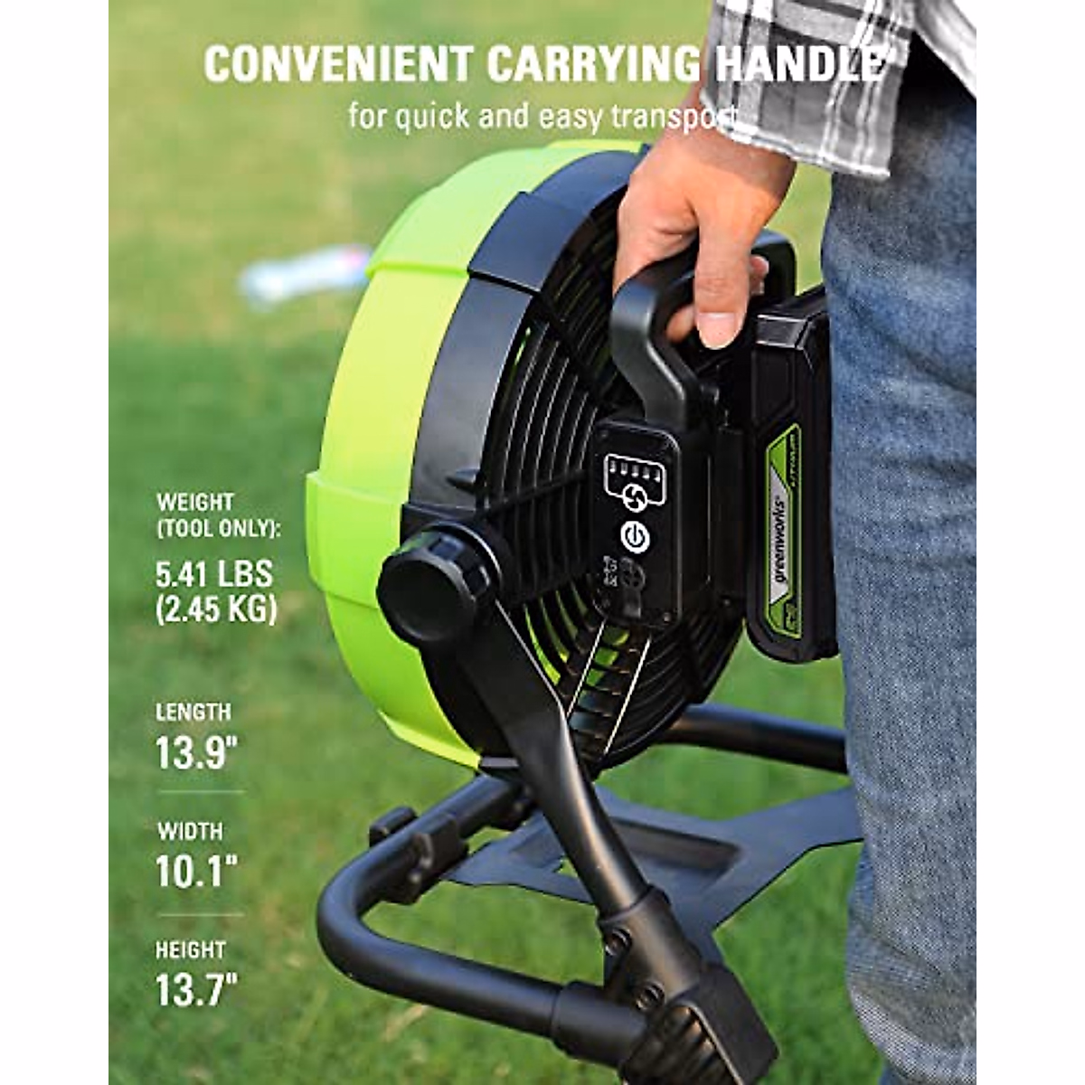 Greenworks 40V 10" (5-Speed) Fan (785 CFM), Hybrid (AC / DC), Battery Not Included
