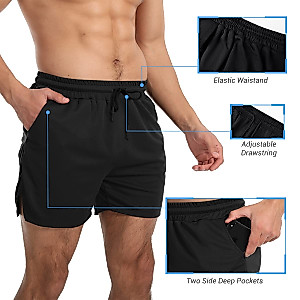 JWJ Mens Workout Shorts 5 Inch Athletic Running Shorts Quick Dry Elastic Gym Shorts for Men Jogging with Zipper Pockets,Black XL