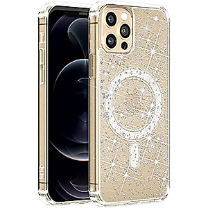 KMERUOTR Magnetic Case Designed for iPhone 11 Pro Max Case Clear Glitter, Compatible with MagSafe Charger Phone Case for Women Girls, Full-Body Shockproof Protective Case Cover 6.5 Inch (Clear)