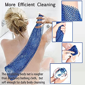 African Net Sponge, 2 Pieces African Exfoliating Net, Premium Nylon African Bathing Sponge Net, African Wash Net for Daily Back Body Scrub Scrubber Shower Net (Black, Blue)