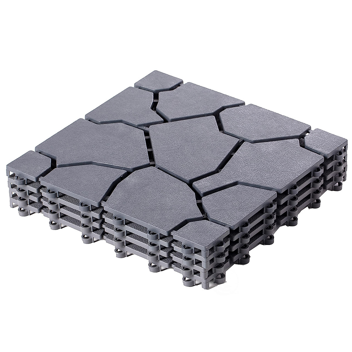 Gray Garden Path Track Interlocking Stone Look Design Pathway Tile Floor Paver, Pack of 4