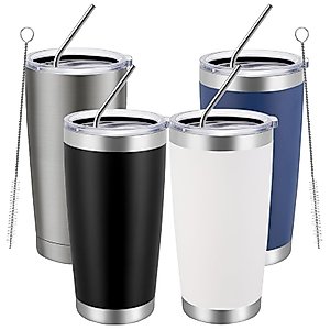 MEWAY 20oz Tumbler 4 Pack Double Wall Vacuum Insulated Travel Mug Bulk, Mix Color Stainless Steel Tumblers with Lid and Straw, Durable Powder Coated Coffee Cups for Cold & Hot Drinks（Mix Color, 4