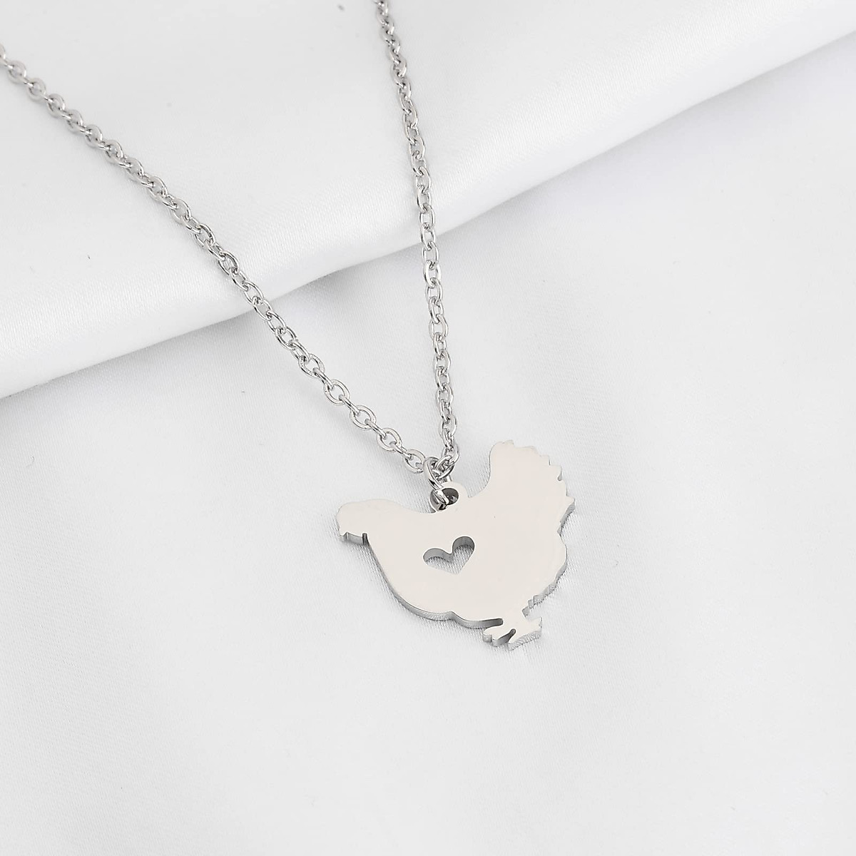 KEYCHIN Funny Chicken Necklace Chicken Lover Gifts Chicken Hen Pendant Jewelry for Chicken Mom Chicken Lady Chicken Owner (Chicken NK-S)