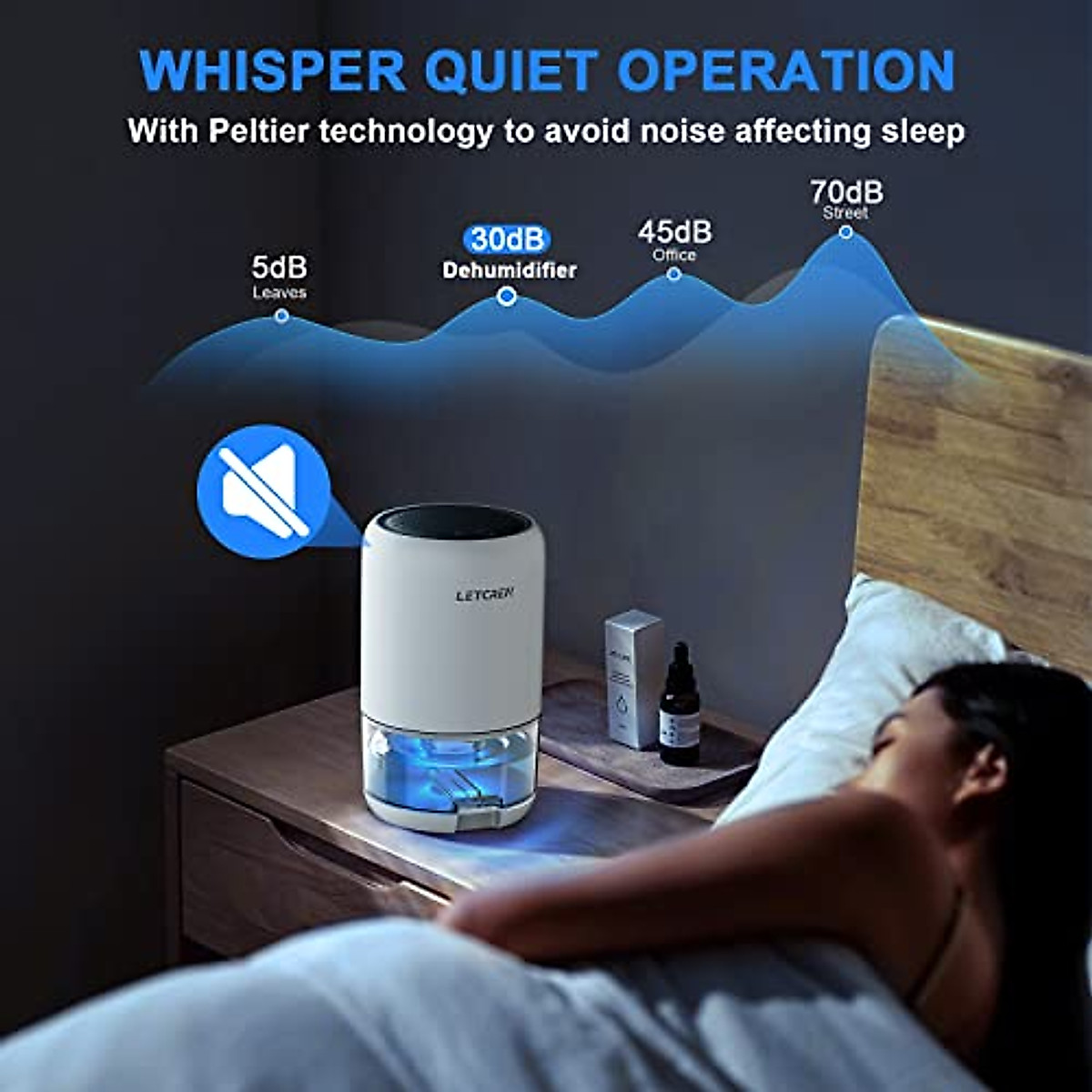 Dehumidifiers for Home Up to 280 sq.ft with Auto-off, Two Working Mode, 7 Colorful LED Light, LETCREN 35oz Quiet and Portable Dehumidifiers for Bathroom, Bedroom, Basement, Kitchen, RV, Closet