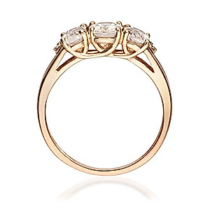 Gin & Grace 10K Rose Gold Pink Natural Morganite Diamond 3 Stone Engagement Promise Propose Promise Ring for Women