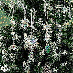 GuassLee 18pcs Crystal Christmas Tree Ornaments - Iridescent Acrylic Snowflake Icicle Drop Crystal Hanging Ornaments for Tree Iridescent Party Decor Christmas Frozen Themed Birthday Decor