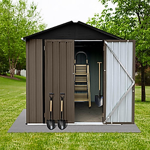 LCOZPG 6FT x 4FT Metal Outdoor Storage Shed, Steel Utility Tool Shed Storage House Tool Garden Shed with Lockable Doors for Backyard Garden Patio Lawn,Brown