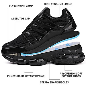 Steel Toe Shoes for Men Women Composite Toe Sneakers Safety Work Lightweight Comfortable Air Cushion Black Wide Utility Indestructible Industrial Construction Zapatos de seguridad para Hombres Mujer