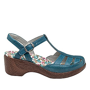 Alegria Women's Summer Roman Candle Teal Leather Wedge Sandal 9.5-10 M US