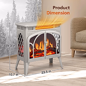 Havato Electric Fireplace Heater with Remote Control, Overheating-Protection, Realistic Flame, 5100 BTU Output, 25" Freestanding Electric Fireplace Stove for Indoor Use, Beige