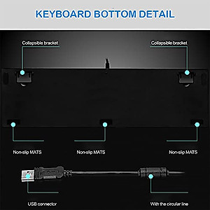Jamerxie Typewriter Keyboard, RGB Mix Colour Punk Mechanical Keyboard, 104-key Light up Gaming Retro Keyboard with Wired USB for Computers, White/Black (Black Punk)