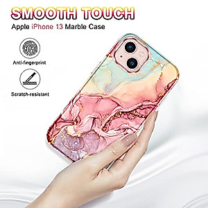 CASEFIV Compatible with iPhone 13 Case, Marble Pattern 3 in 1 Heavy Duty Shockproof Full Body Rugged Hard PC+Soft Silicone Drop Protective Girls Women Cover for iPhone 13 6.1 inch 2021, Rose Gold