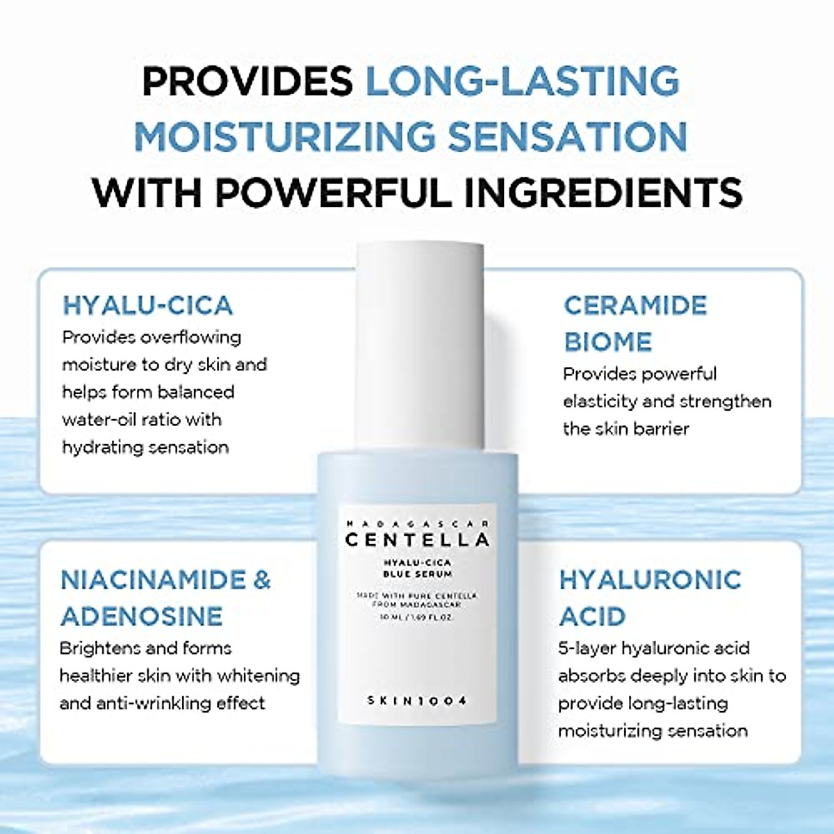 SKIN1004 Hyalu-CICA Blue Serum 1.69 fl.oz(50ml) | 5 Layer Hyaluronic Acid Cica Niacinamide | Hydrating and Refreshing Multi-Care Solutions