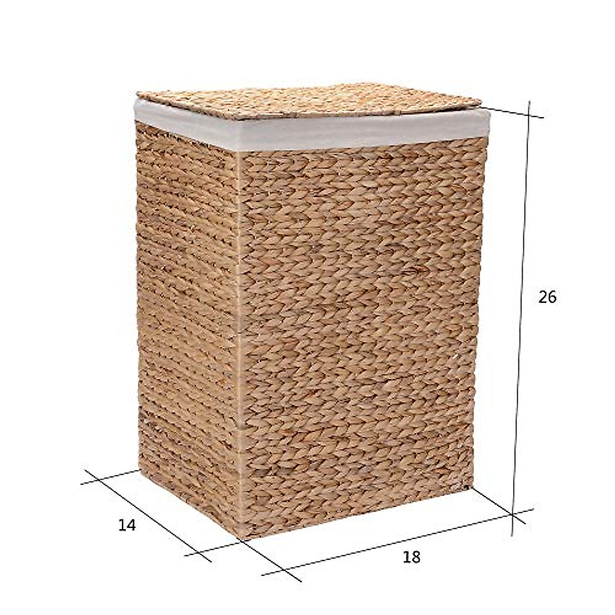 Handmade Wicker Laundry Hampers - Set of 2 Water Hyacinth Storage Baskets with Integrated Handles, Removable Liners, and Lids by Villacera (Natural)