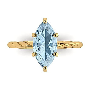 Clara Pucci 2ct Marquise Cut Solitaire Rope Knot Natural Swiss Blue Topaz Engagement Promise Anniversary Ring 18k yellow Gold 4.25