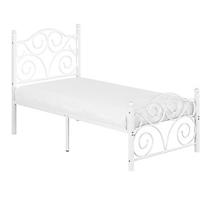 VECELO Twin Size Bed Frame with Headboard and Footboard, Heavy Duty Metal Slat Support, Platform Mattress Foundation, No Box Spring Needed, Easy Assembly, White