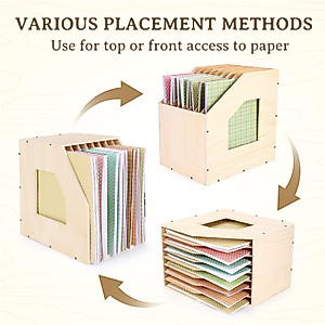 Caydo Wood Paper Storage Organizer, Slope Design Paper Storage Shelf For Holding 12 x 12 Inch Scrapbook Paper, 8 Slot Stable Scrapbook Paper Rack For Portfolio, Heat Transfer Papers