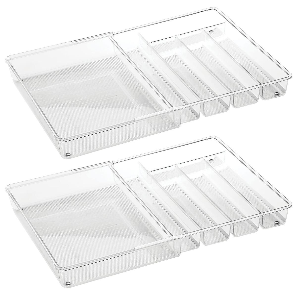 mDesign Adjustable, Expandable Plastic Kitchen Cabinet Drawer Storage Organizer Tray - for Storing Organizing Cutlery, Spoons, Cooking Utensils, Gadgets - 2 Pack - Clear